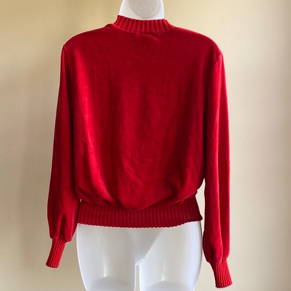Vintage | Sweaters | Vintage 7s Red Velour Sweater Retro Cottagecore ...